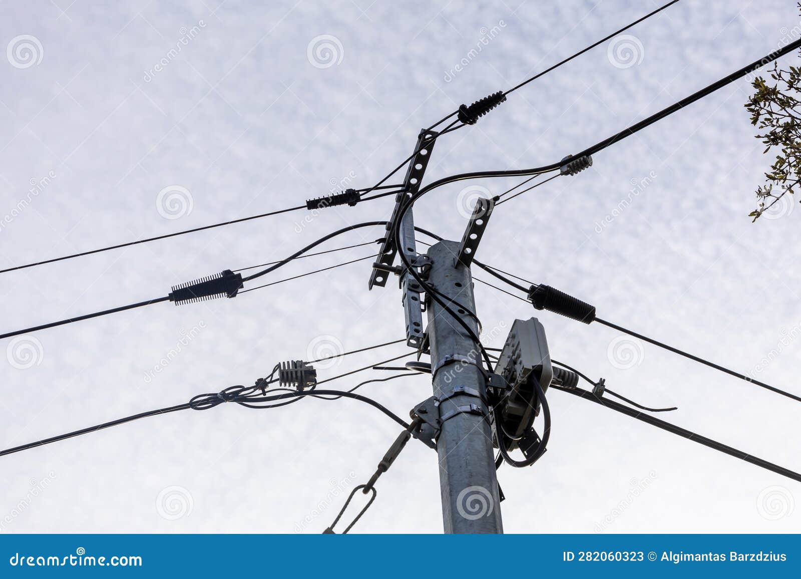 A Wooden Electricity Pole with Green Insulators Stock Image - Image of ...