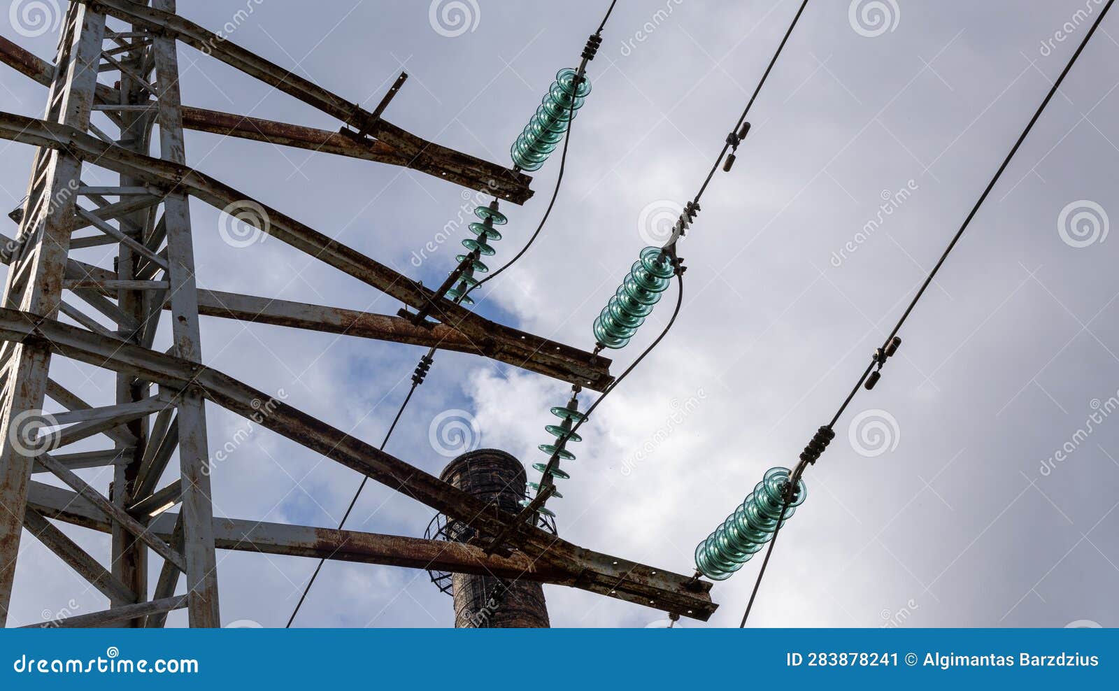 A Wooden Electricity Pole with Green Insulators Stock Image - Image of ...