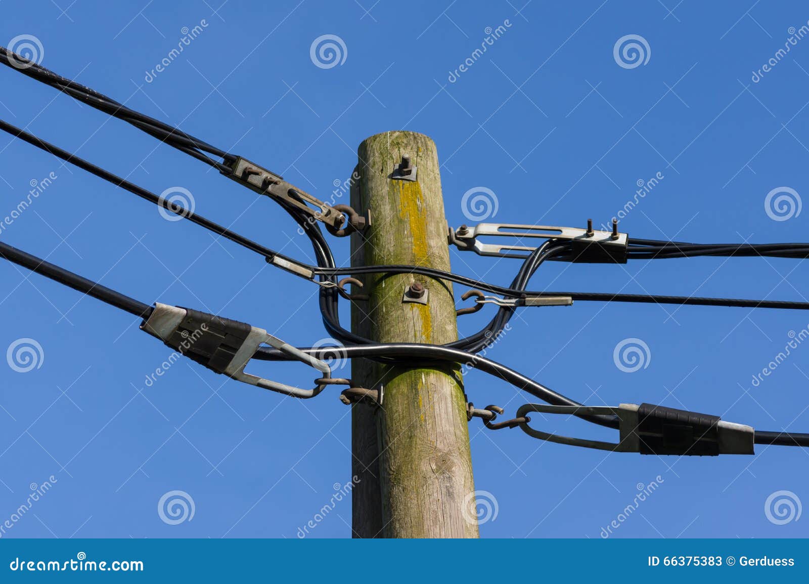 Wooden Electricity Post Against Blue Sky Stock Image - Image of detail ...