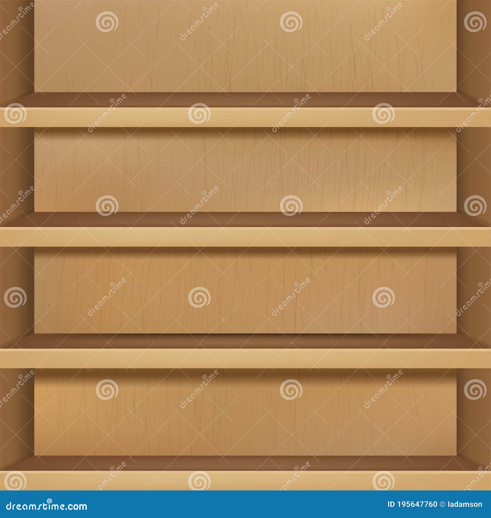 Wooden Empty Bookshelf stock vector. Illustration of house - 195647760