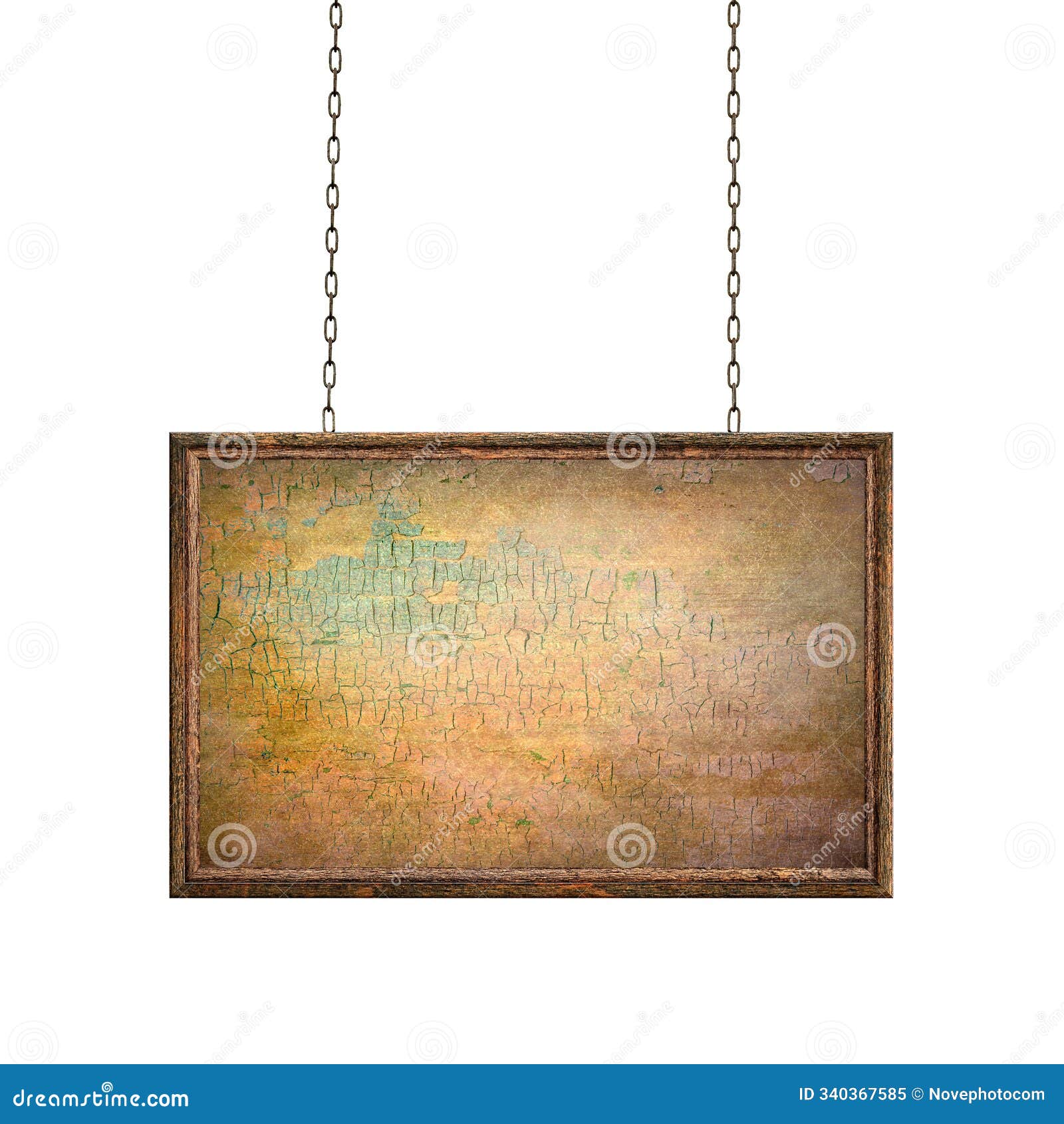 Wooden Empty Dirty Sign Hanging on Iron Chains. Rectangular Frame with ...