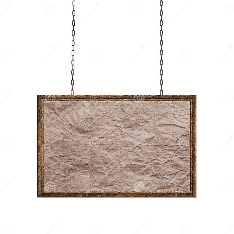 Wooden Empty Dirty Sign Hanging on Iron Chains. Rectangular Frame with ...
