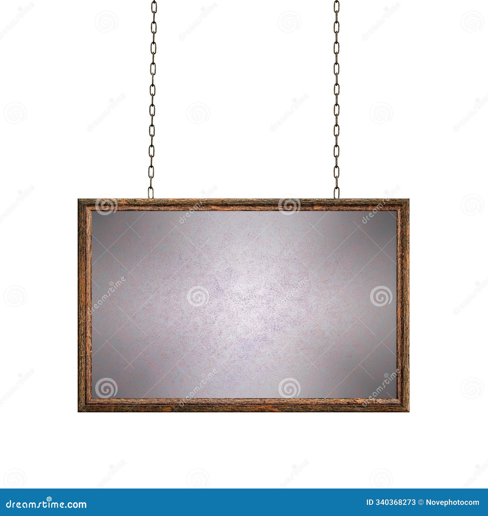 Wooden Empty Dirty Sign Hanging on Iron Chains. Rectangular Frame with ...