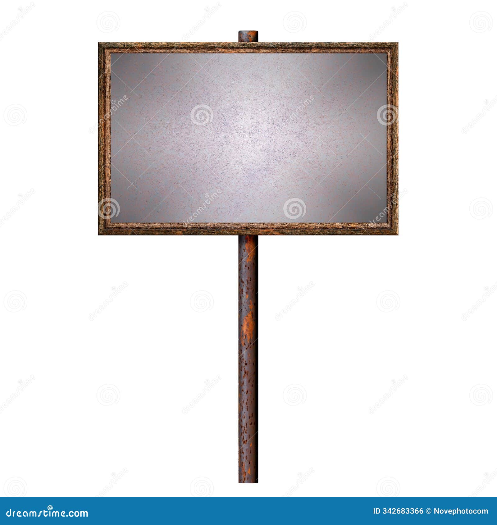 Wooden Empty Dirty Sign Hanging on Rusty Pole. Rectangular Frame with ...