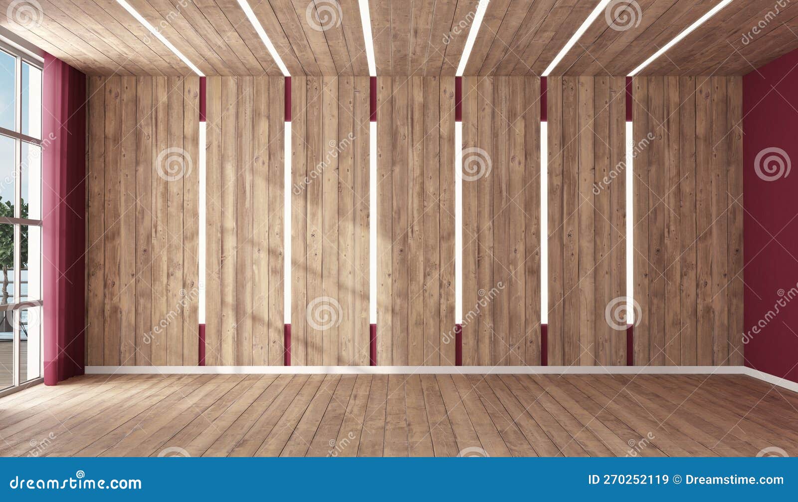 Wooden Empty Room with Led Light Stock Illustration - Illustration of ...