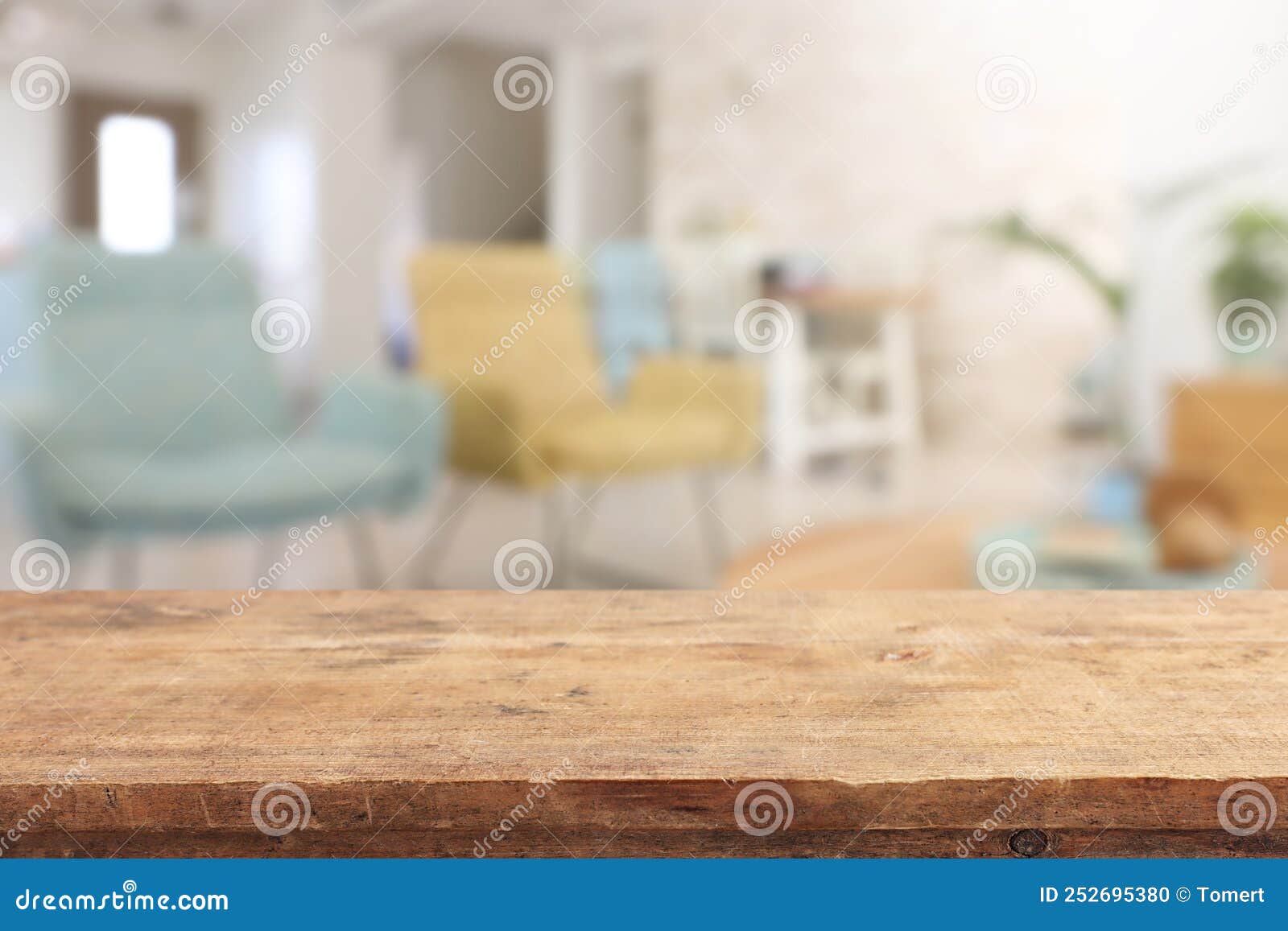 Wooden Empty Table in Front of Living Room Interior. for Product ...