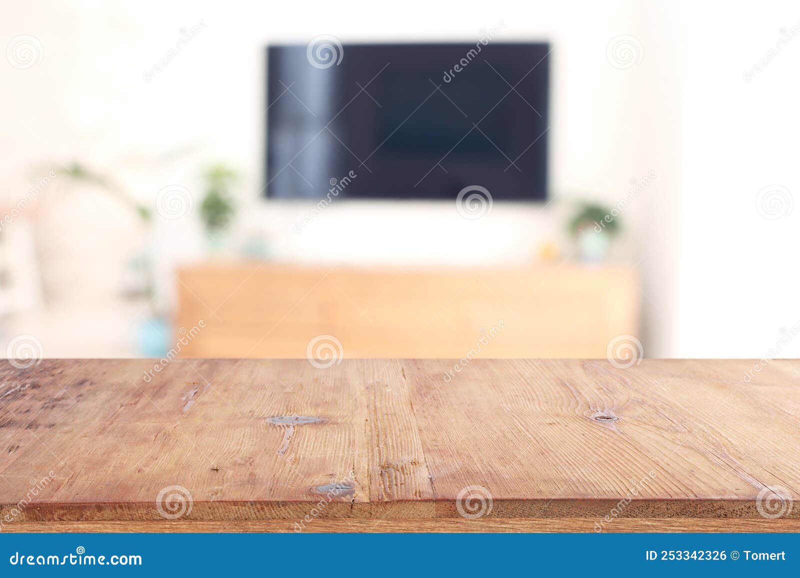 Wooden Empty Table in Front of Living Room Interior. for Product ...