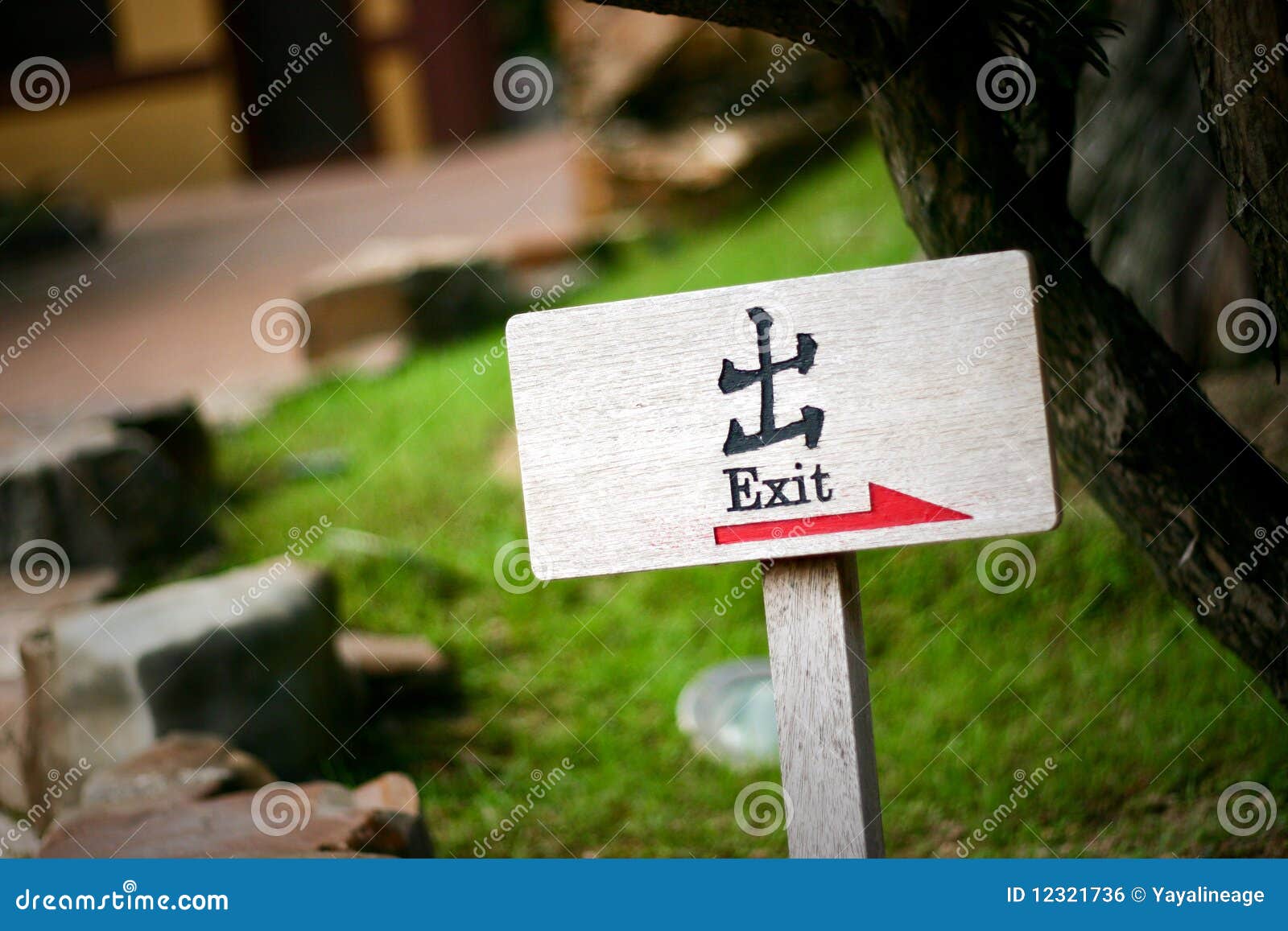 Wooden EXIT sign stock photo. Image of arrow, green, signpost - 12321736