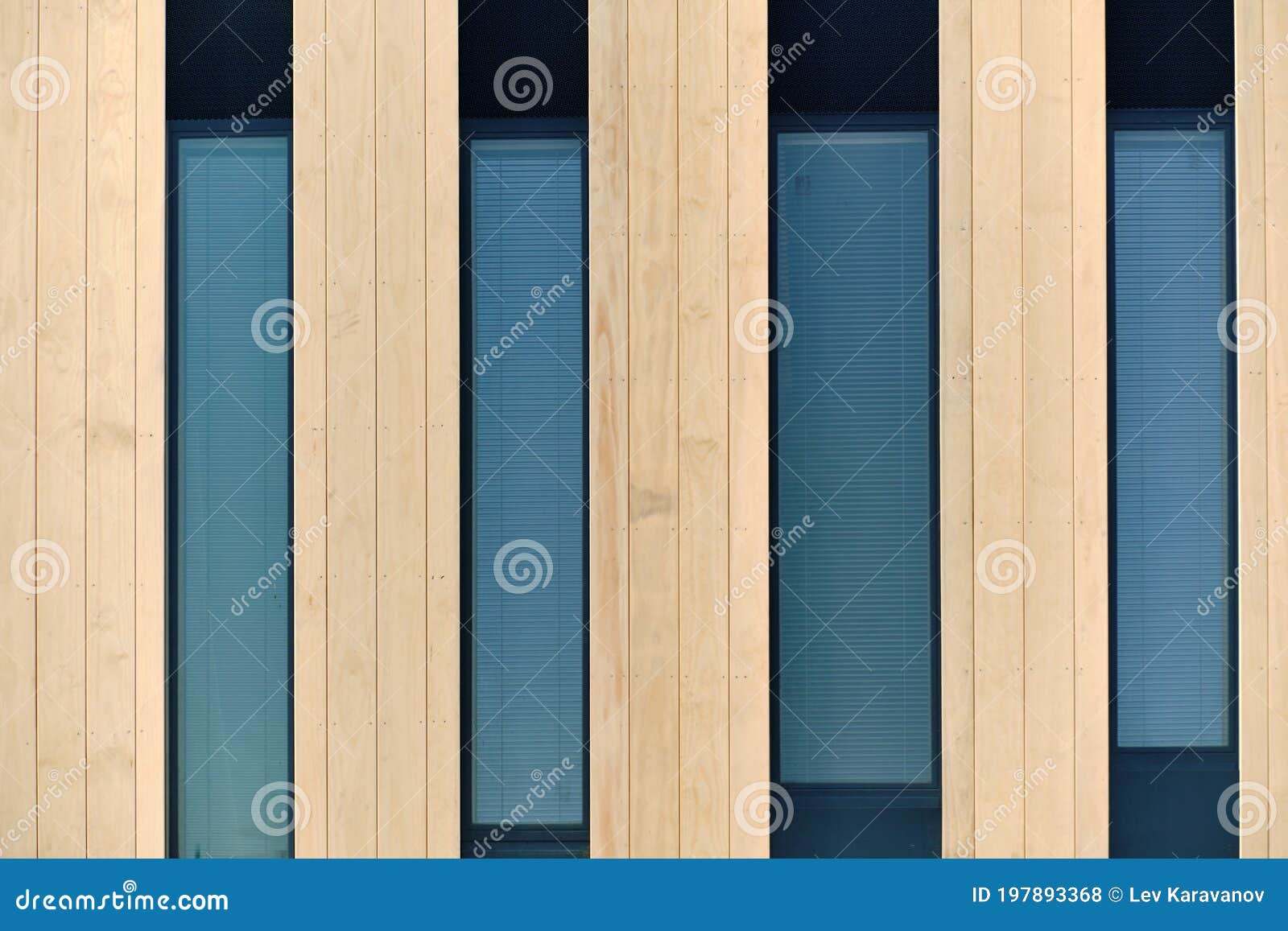 The Wooden Facade with Vertical Windows of the Modern Office Building ...