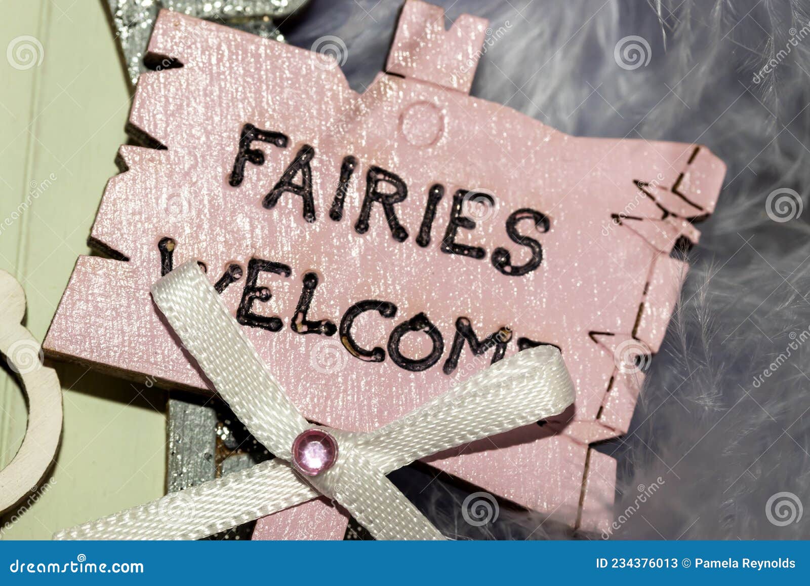 Wooden Fairies Welcome Sign in Pink Stock Image - Image of label ...