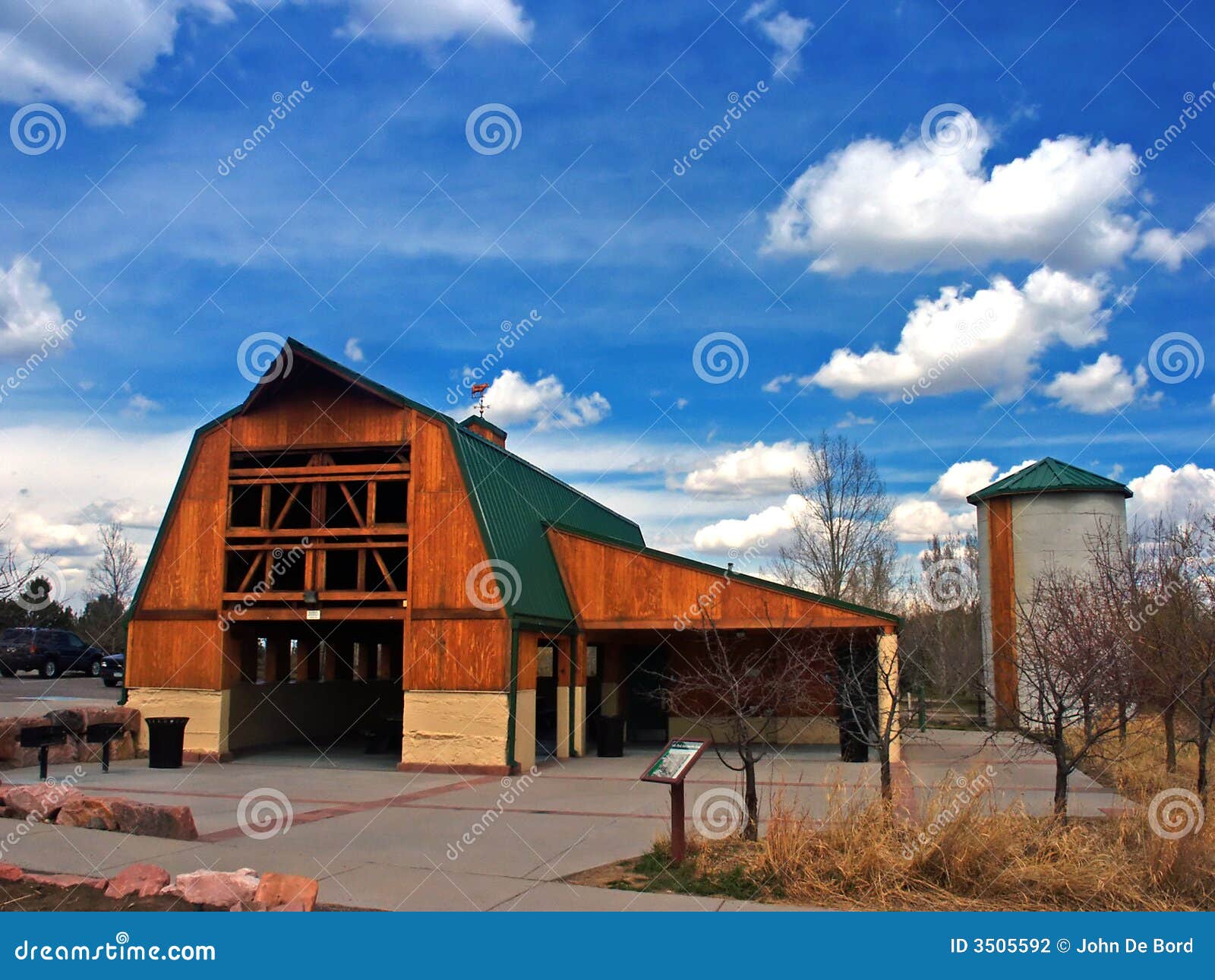 Wooden Farm Barn with Silo and Stock Photo - Image of land, landscape ...