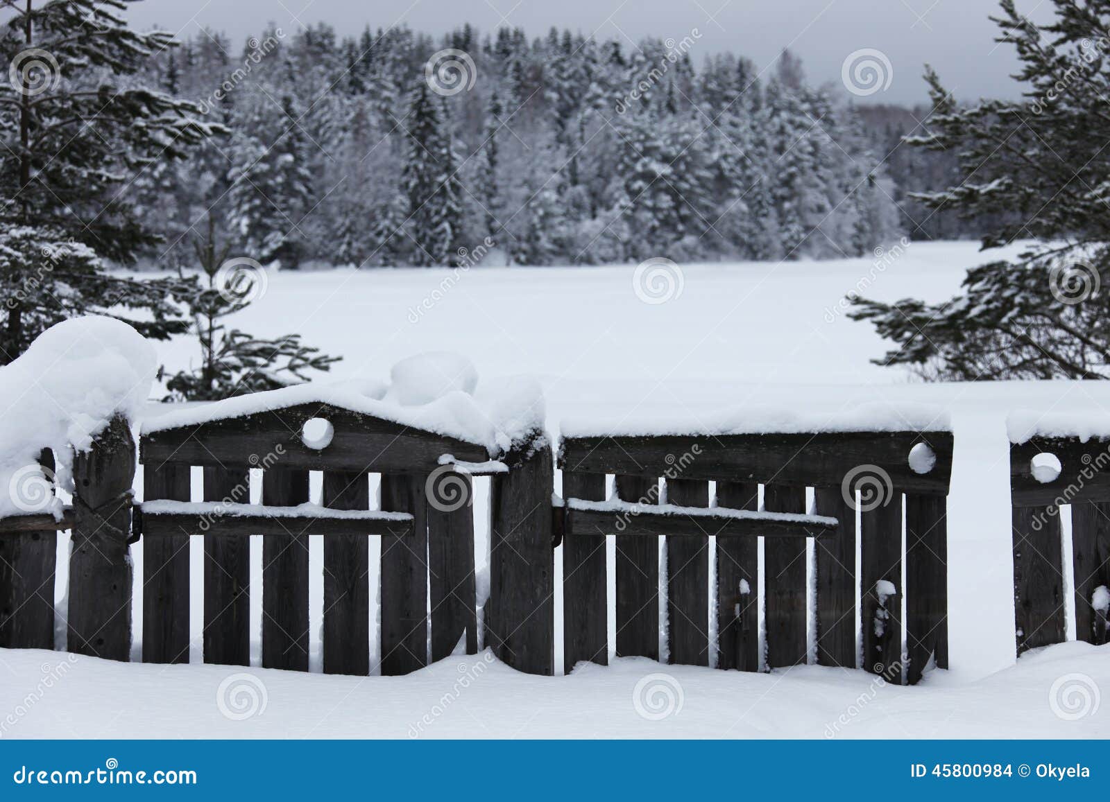 Wooden Fence and Gate in the Snow in the Forest Village, Stock Photo ...