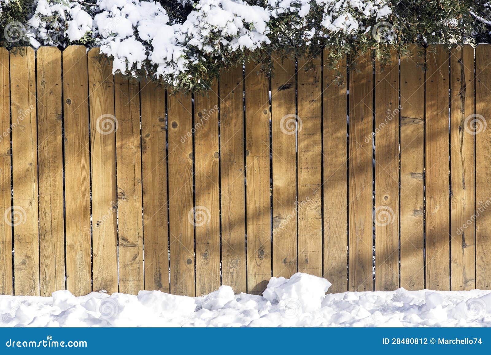 Wooden fence with snow stock photo. Image of pine, home - 28480812