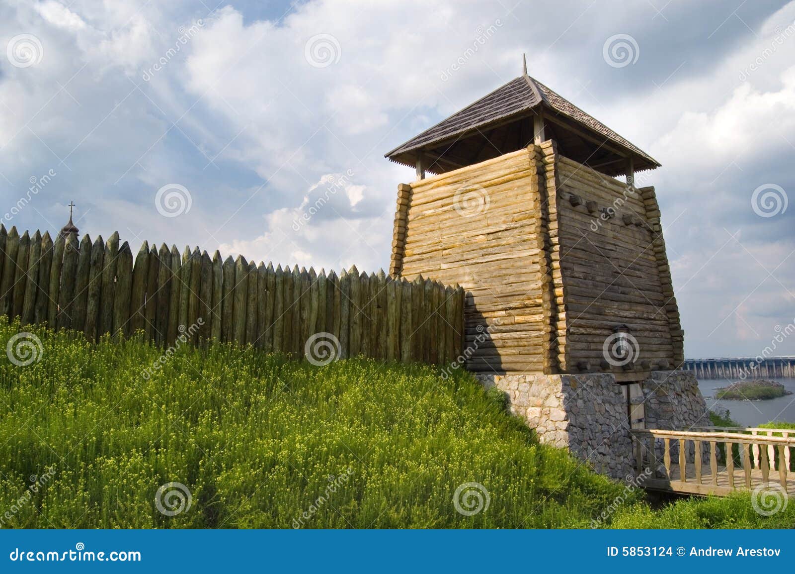Wooden fence and tower stock photo. Image of green, zaporozhye - 5853124