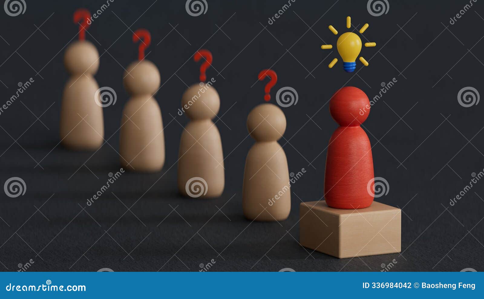 Wooden Figure with Drawing Light Bulb on Cube among Other Wooden with ...