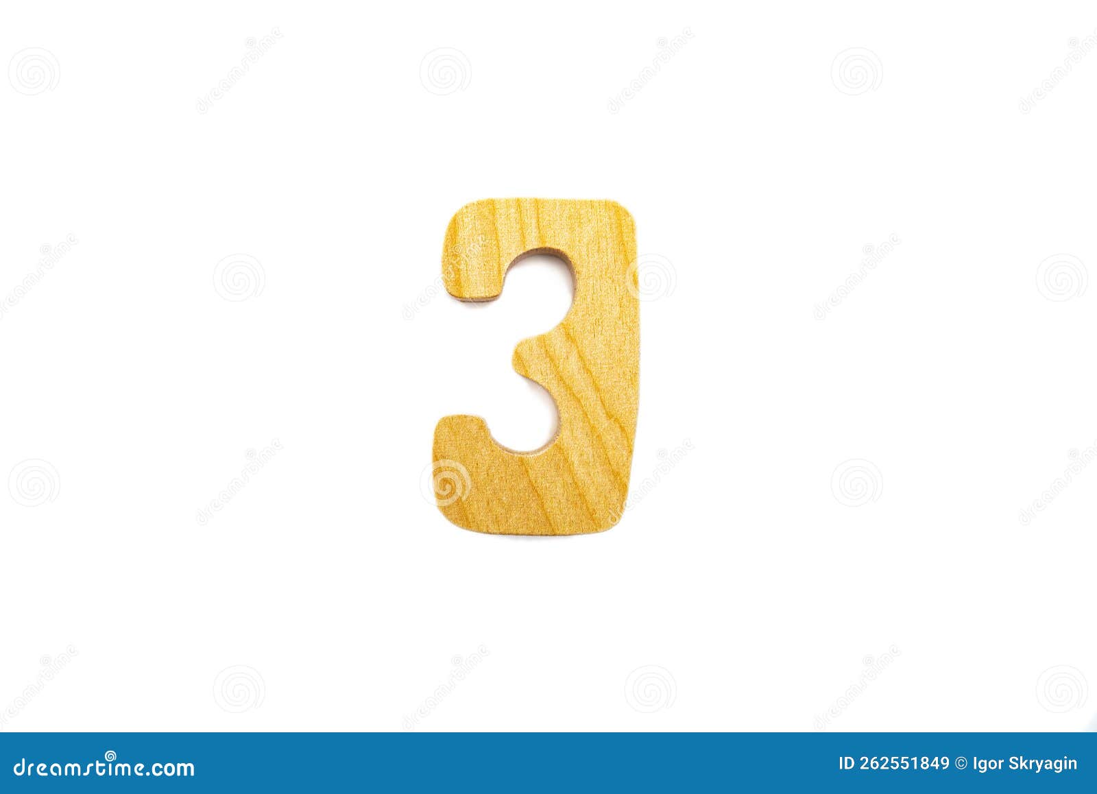 Wooden Figure Number Three with Shadow Isolated on White Background ...