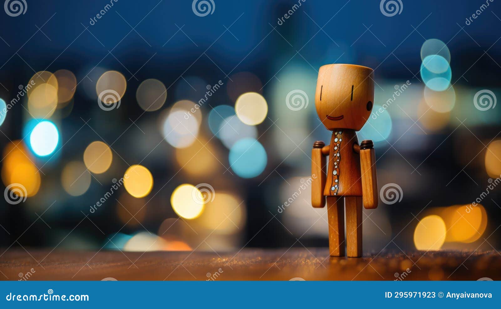 A Wooden Figure Standing on Top of a Wooden Table Stock Image - Image ...