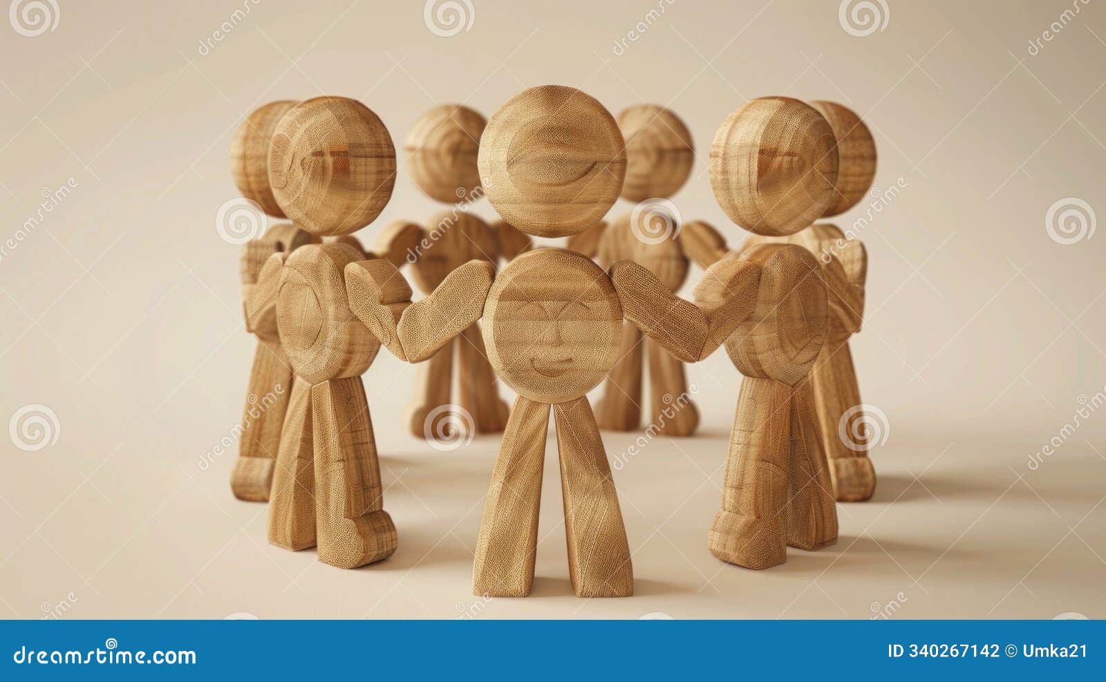 Wooden Figures in a Circle Symbolizing Teamwork and Unity Stock ...