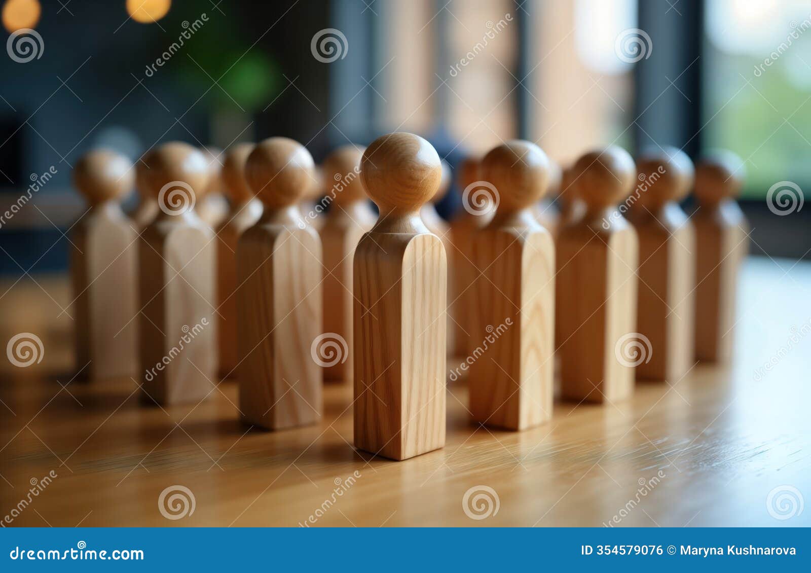 Wooden Figures Stand in Row. Symbolize Unity, Diversity in Workplace ...