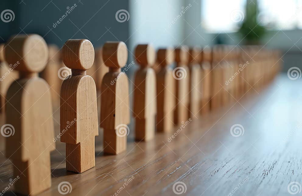 Wooden Figures Stand in Row Unity, Diversity in Workforce. Represent ...