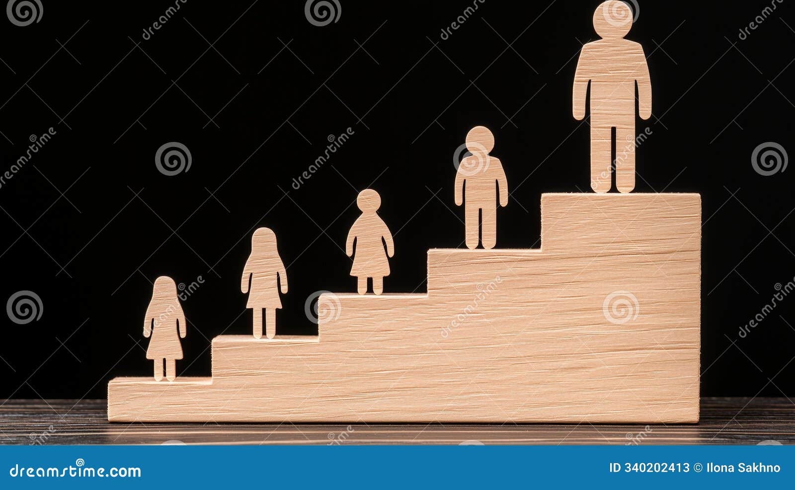 Wooden Figures Symbolizing Growth and Development on Steps Stock ...
