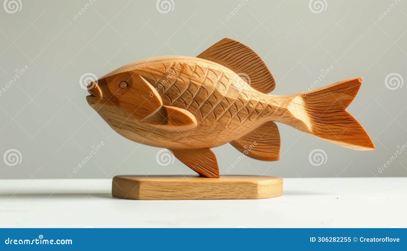 Wooden Fish Sculpture A Detailed Sculpture Of A Koi Fish Swimming Among ...