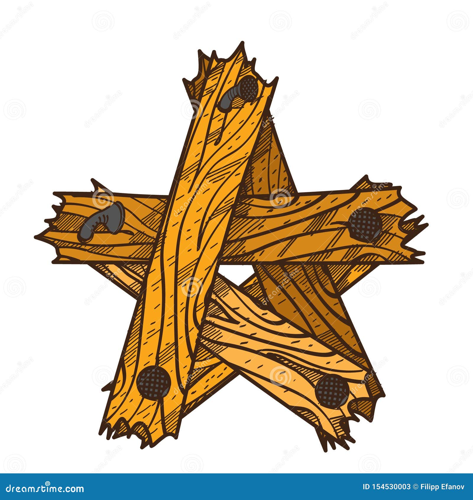 Wooden Five Pointed Star of the Broken Boards Stock Illustration ...