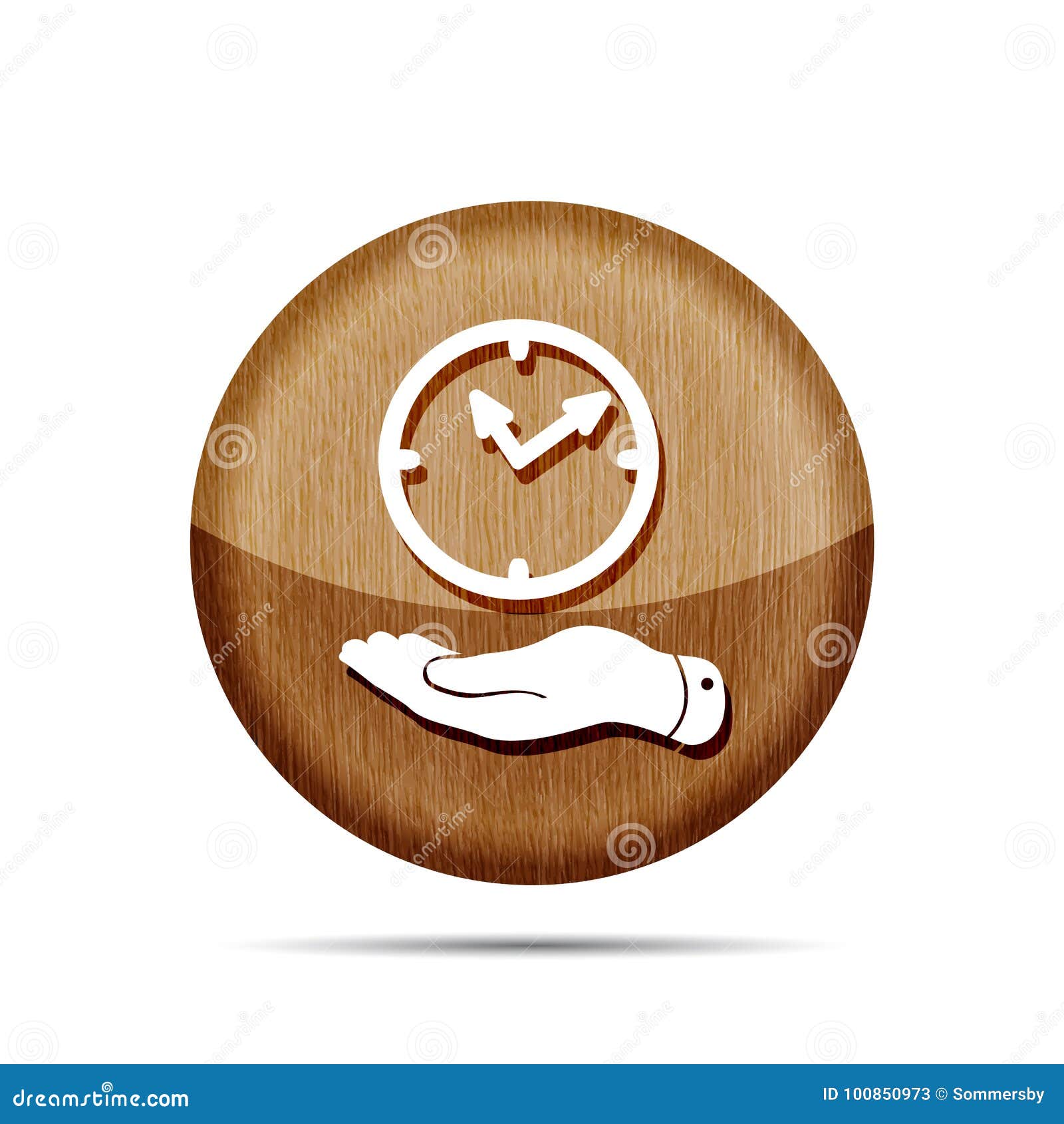 Wooden Flat Hand Giving the Clock Icon Stock Vector - Illustration of ...