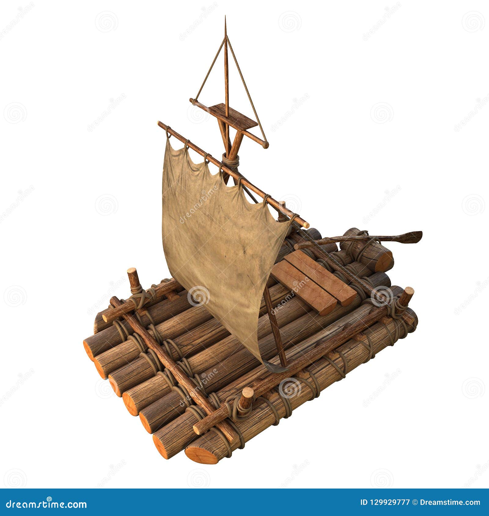 Men Float On A Raft On The River. Old Black And White Illustration ...