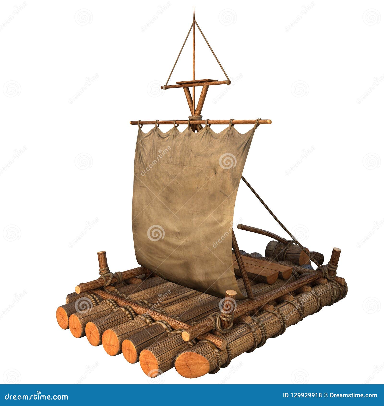 Men Float On A Raft On The River. Old Black And White Illustration ...