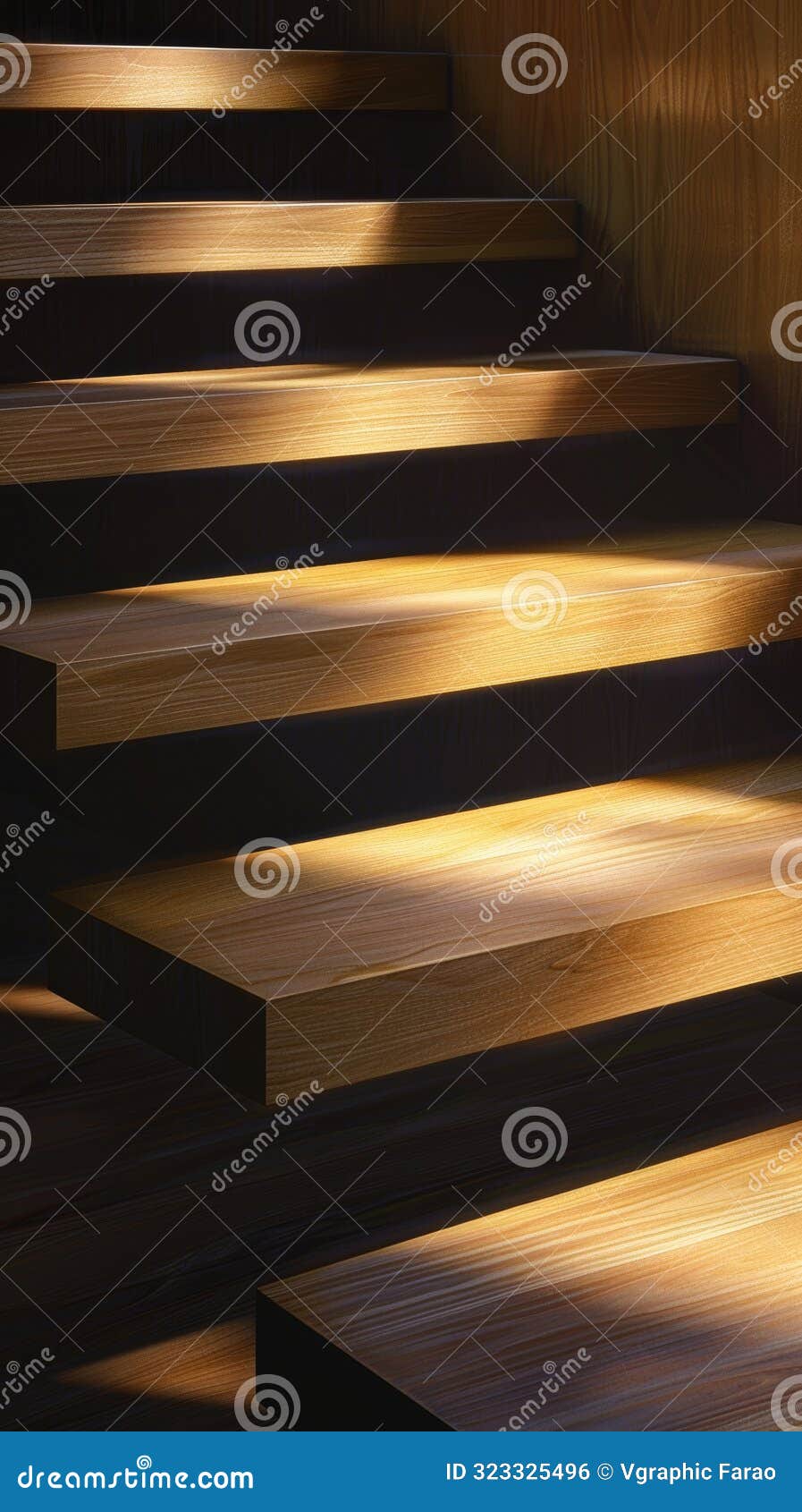 Wooden Floating Stairs with Sunlight Shadows, Architectural Design ...