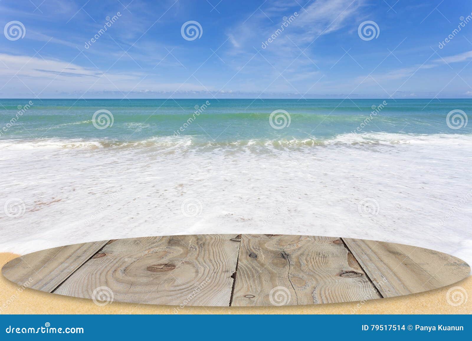 Wooden Floor with Beautiful Blue Sky Scenery for Background. Stock ...