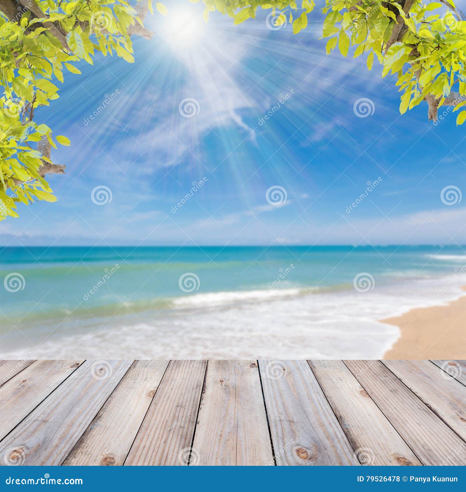Wooden Floor with Beautiful Blue Sky Scenery for Background. Stock ...