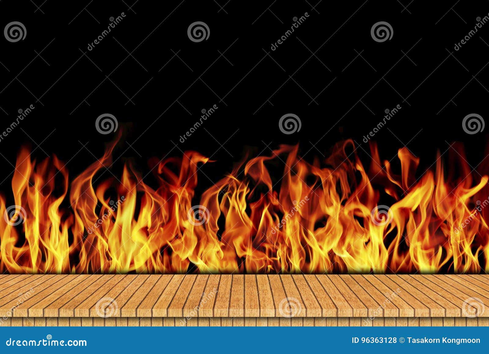 Wooden Floor with Burning Fire Background for Design Stock Photo ...