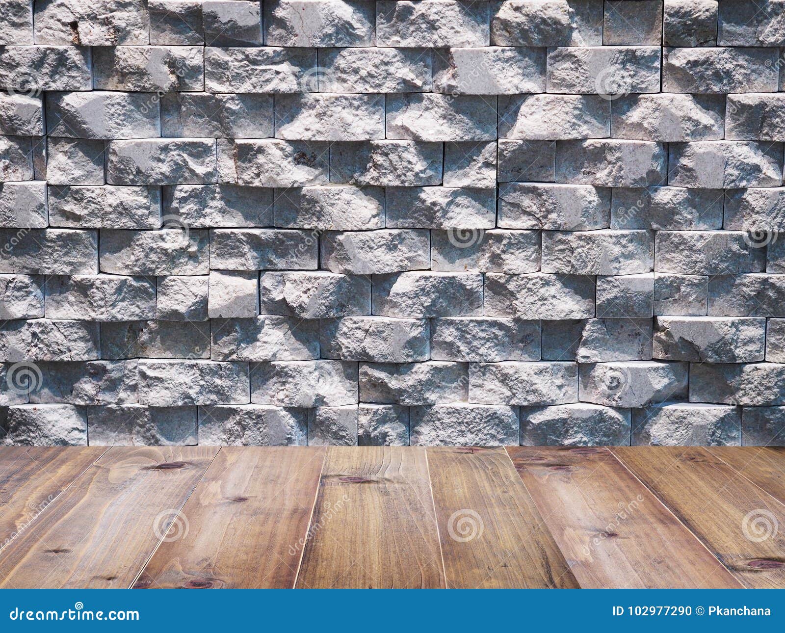 Wooden Floor Over Geometric Rectangular Marble Stone Wall for Di Stock ...