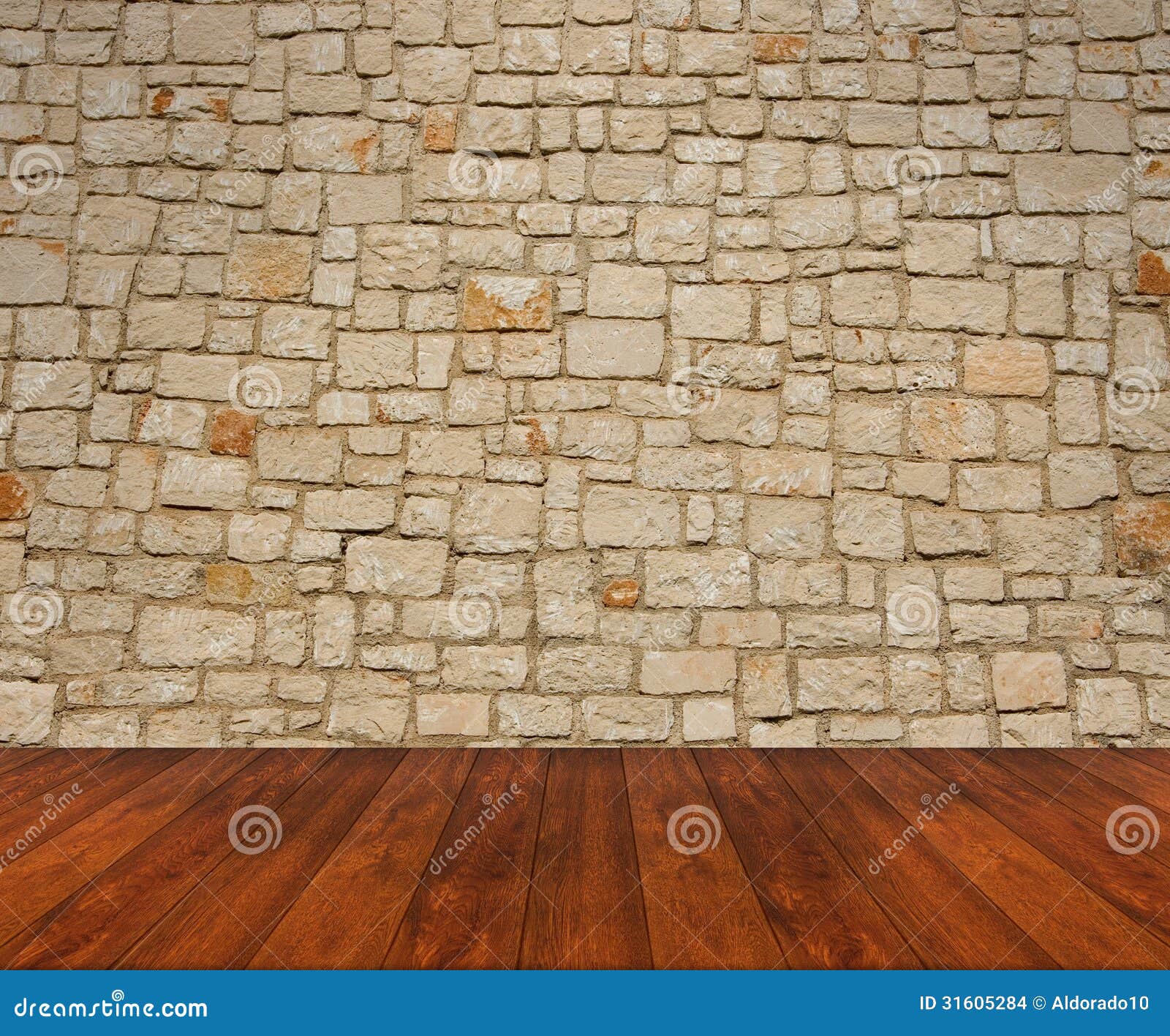 Wooden Floor with Stone Wall Stock Photo - Image of corner ...