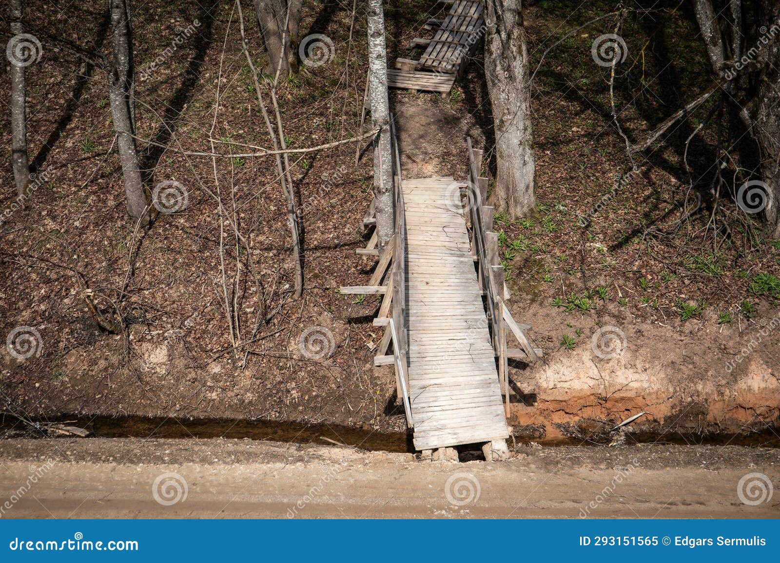 A Wooden Footbridge Over a Ditch. Fall and Walking Trail Stock Image ...