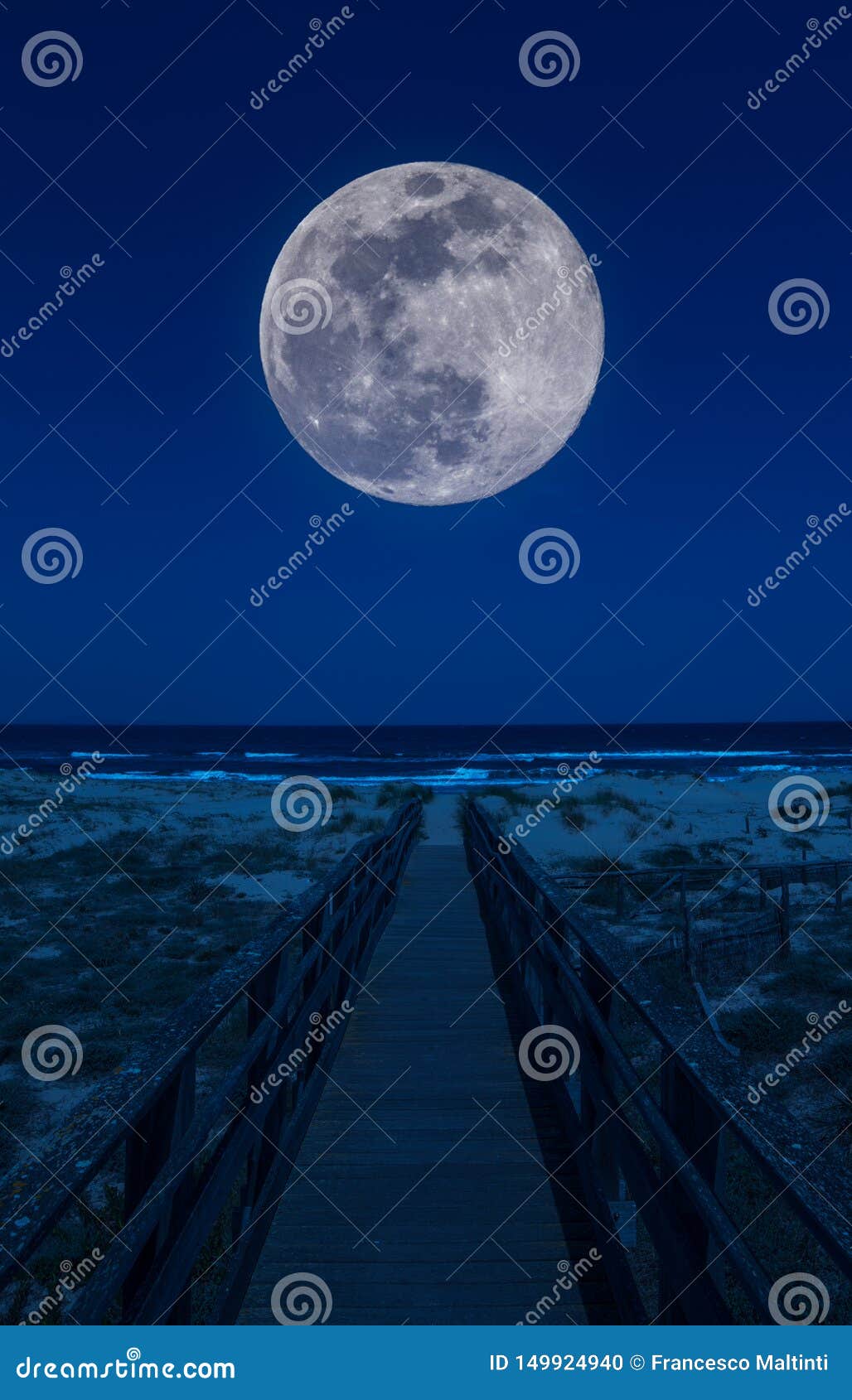 Wooden Footbridge with Supermoon Stock Photo - Image of bridge, night ...