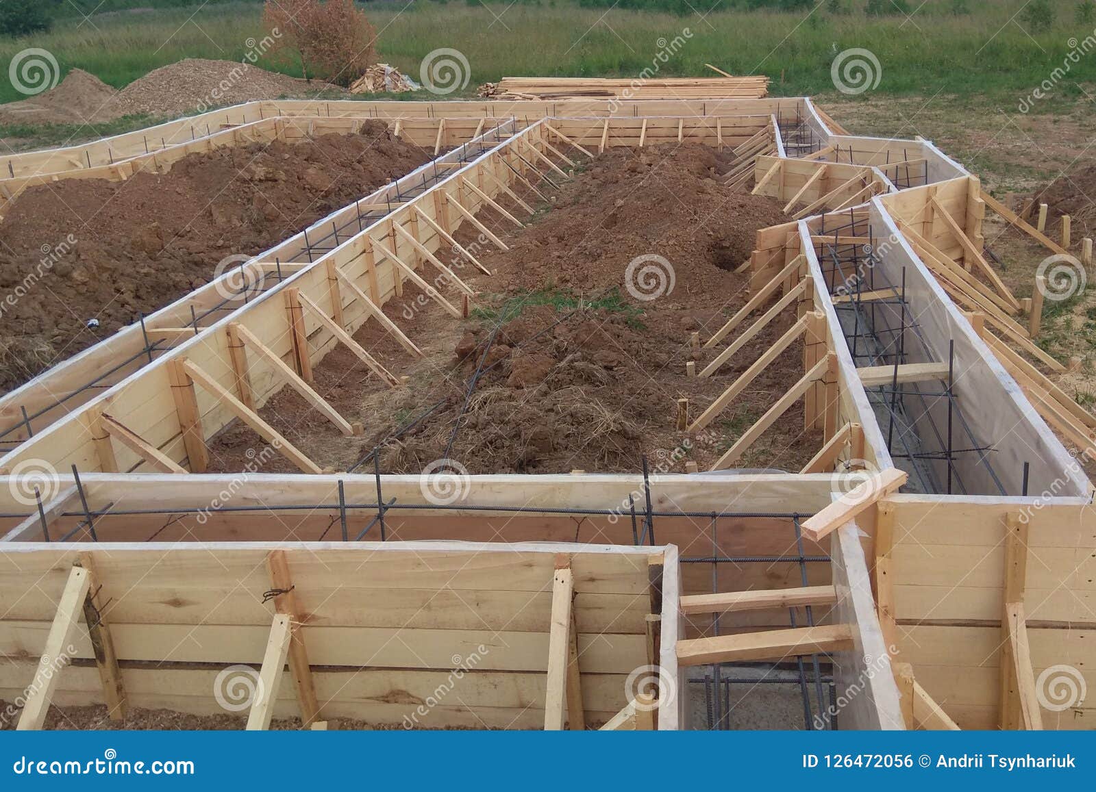 Wooden Formwork Concrete Strip Foundation for a Cottage Stock Photo ...