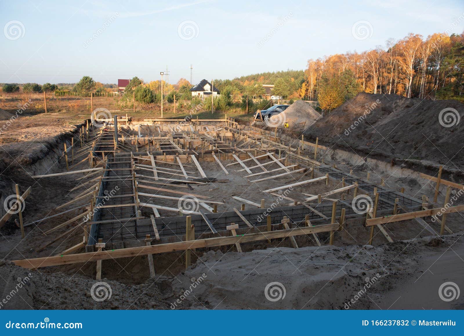 Formwork For The Concrete To Prevent Water Erosion Along The Road Stock ...