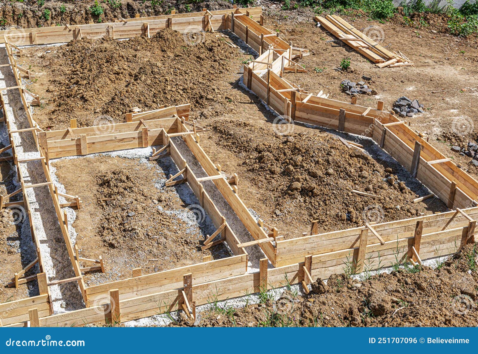 Wooden Formwork for Pouring Concrete Foundation of the House. Stock ...