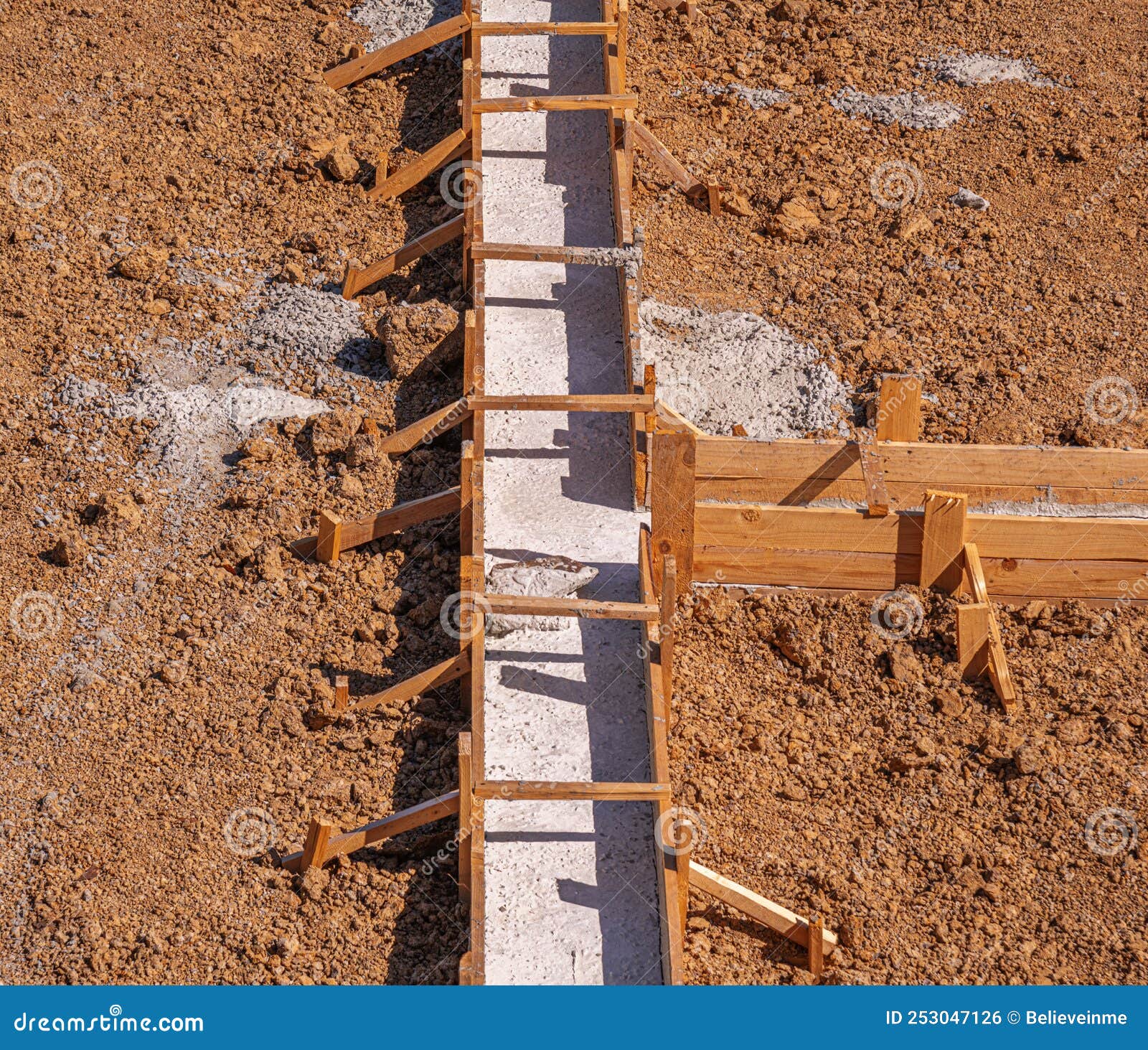 Wooden Formwork for Pouring Concrete Foundation of the House. Stock ...