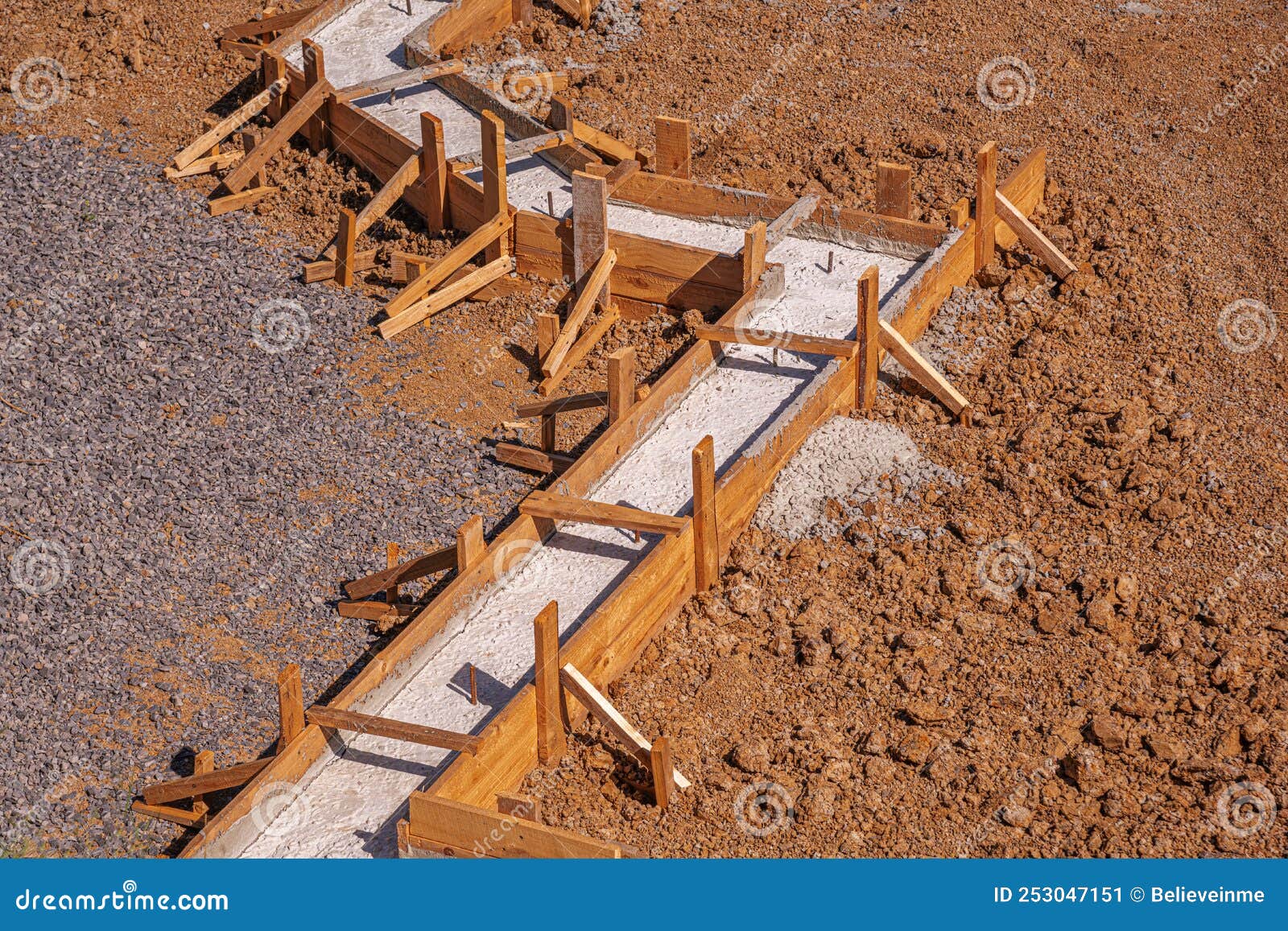 Wooden Formwork for Pouring Concrete Foundation of the House. Stock ...