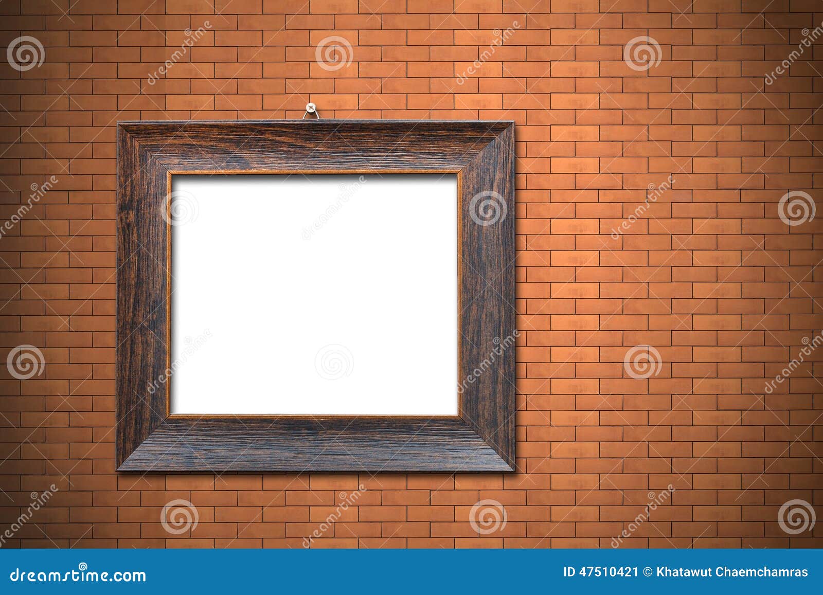 Wooden frame on brick wall stock image. Image of design - 47510421