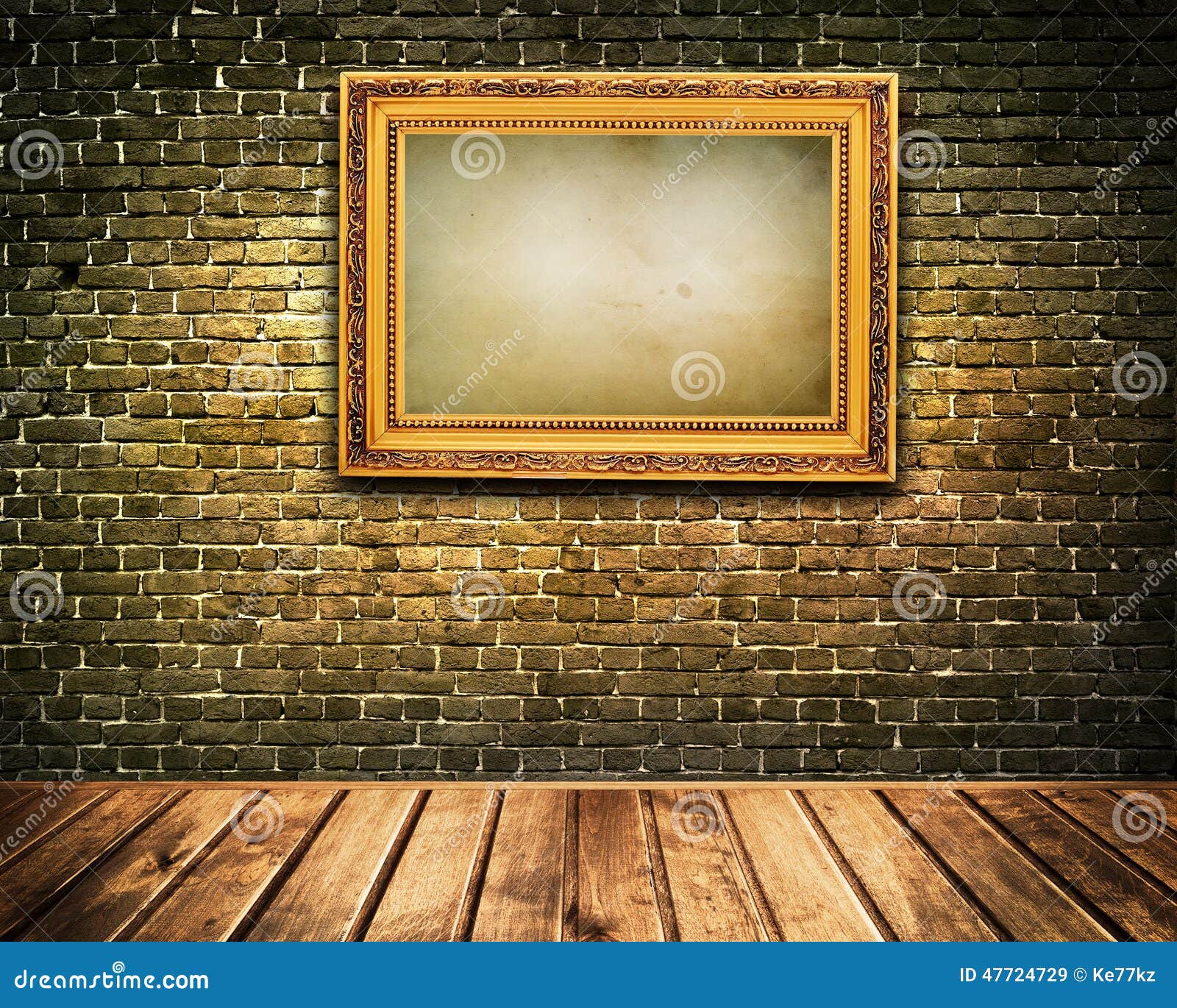 Wooden Frame on Bricks Wall. Stock Illustration - Illustration of ...