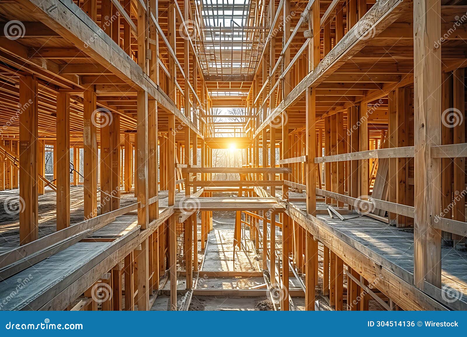 Wooden Frame at a Construction Site Illuminated by Sunlight Stock Photo ...