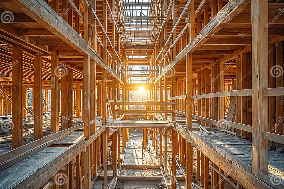 Wooden Frame at a Construction Site Illuminated by Sunlight Stock Photo ...