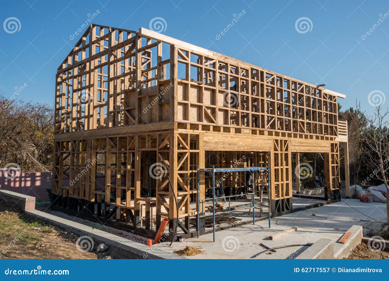Wooden Frame of House Under Construction Stock Image - Image of ...