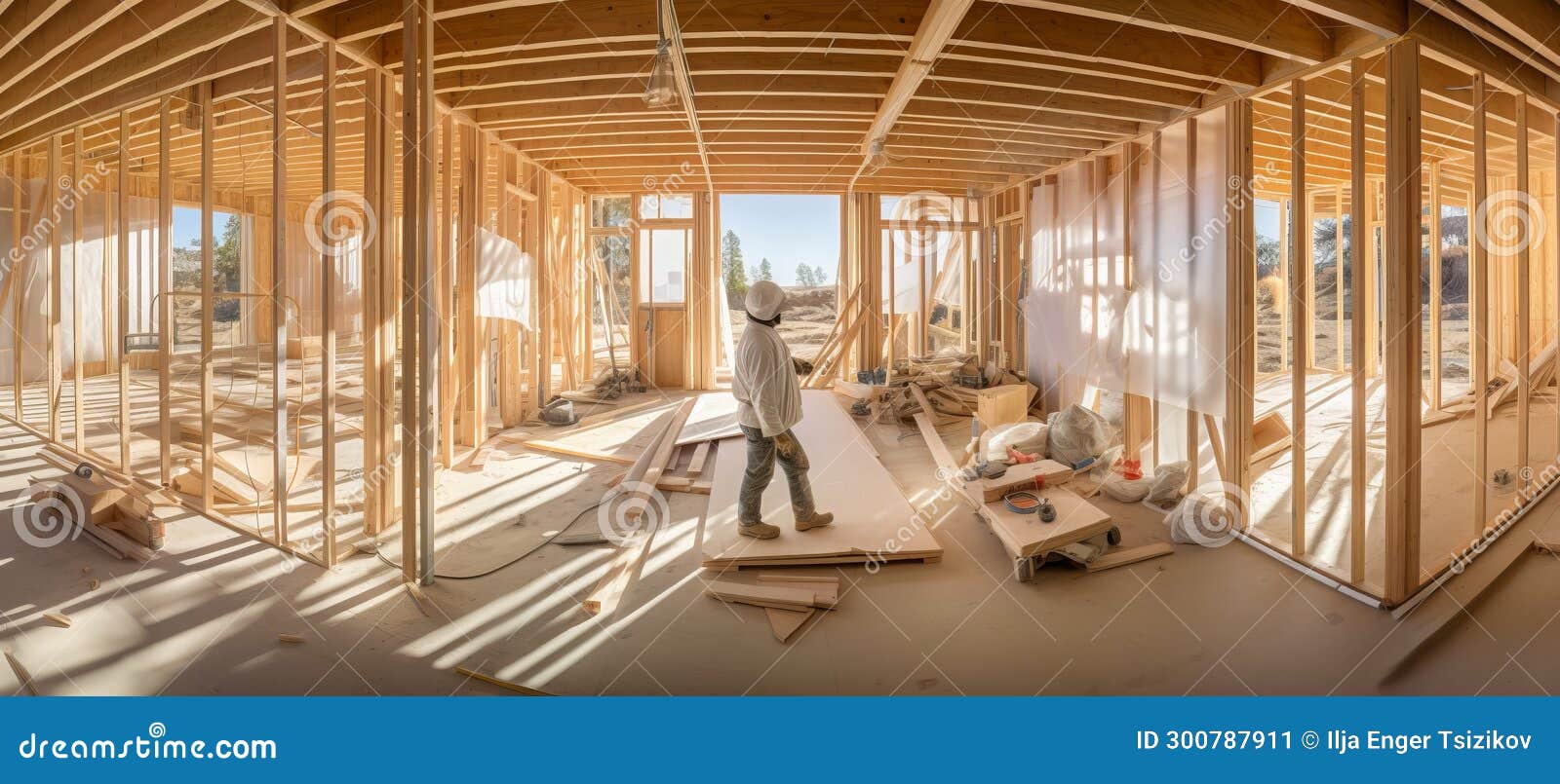 Wooden Frame Installation Workers Installing Racks and Partitions in ...