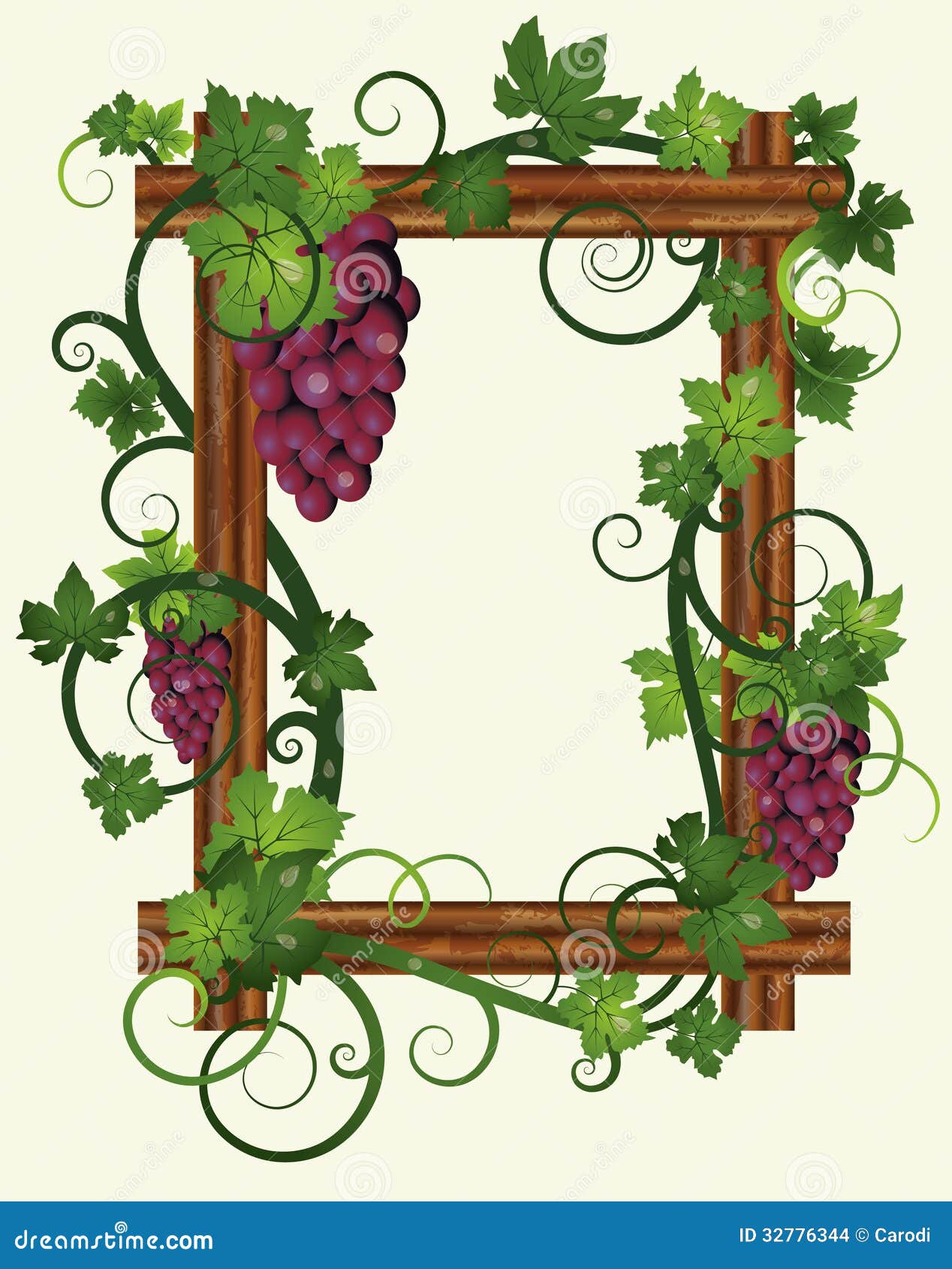 Wooden Frame with Leafs and Grapes Stock Vector - Illustration of frame ...